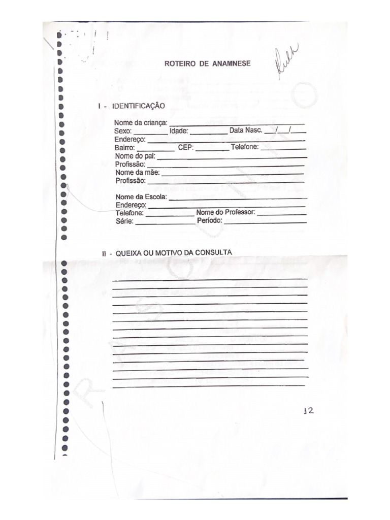 ROTEIRO DE ANAMNESE | PDF