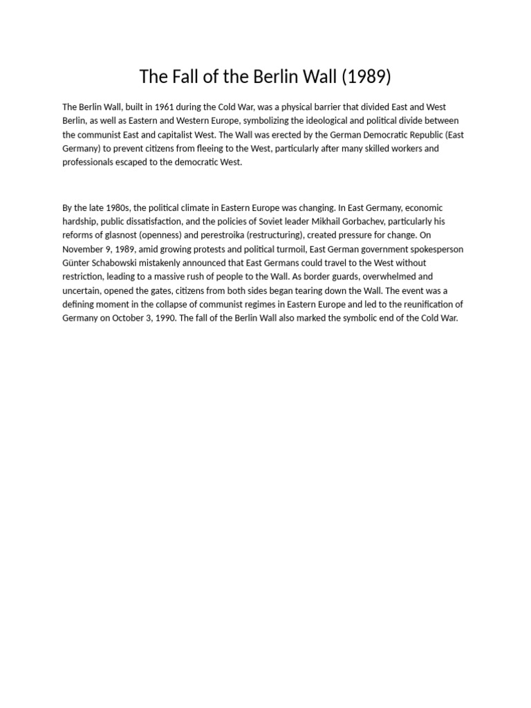 The Berlin Wall's Historic Fall | PDF