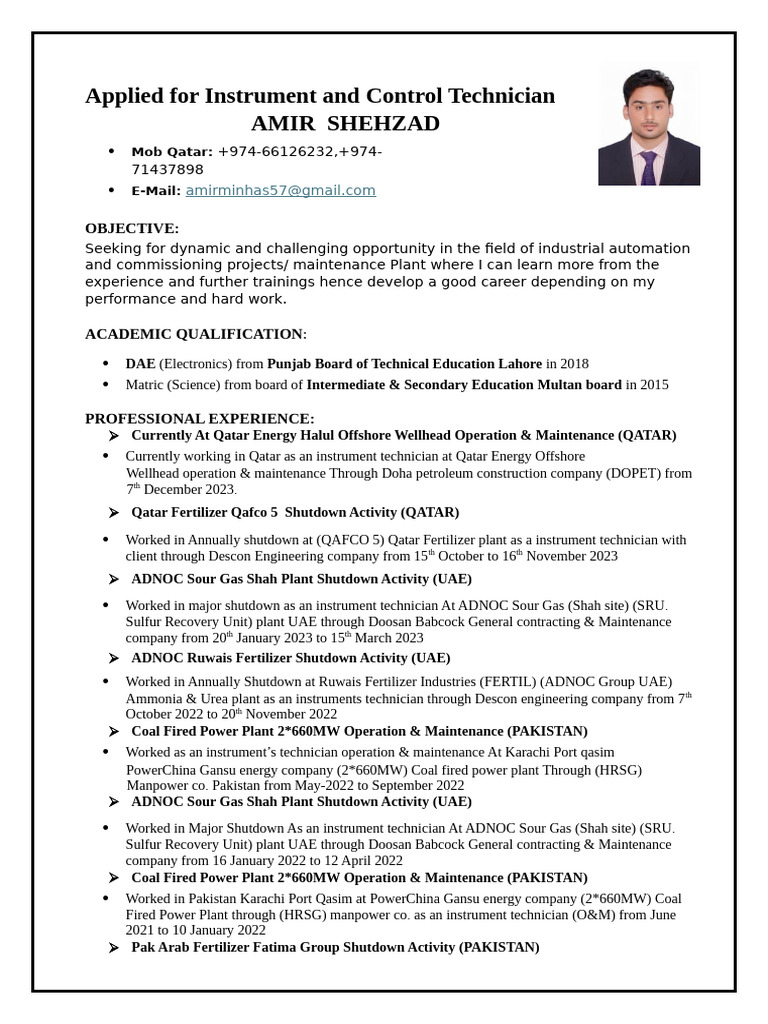 Amir’s resume | PDF | Valve | Gases