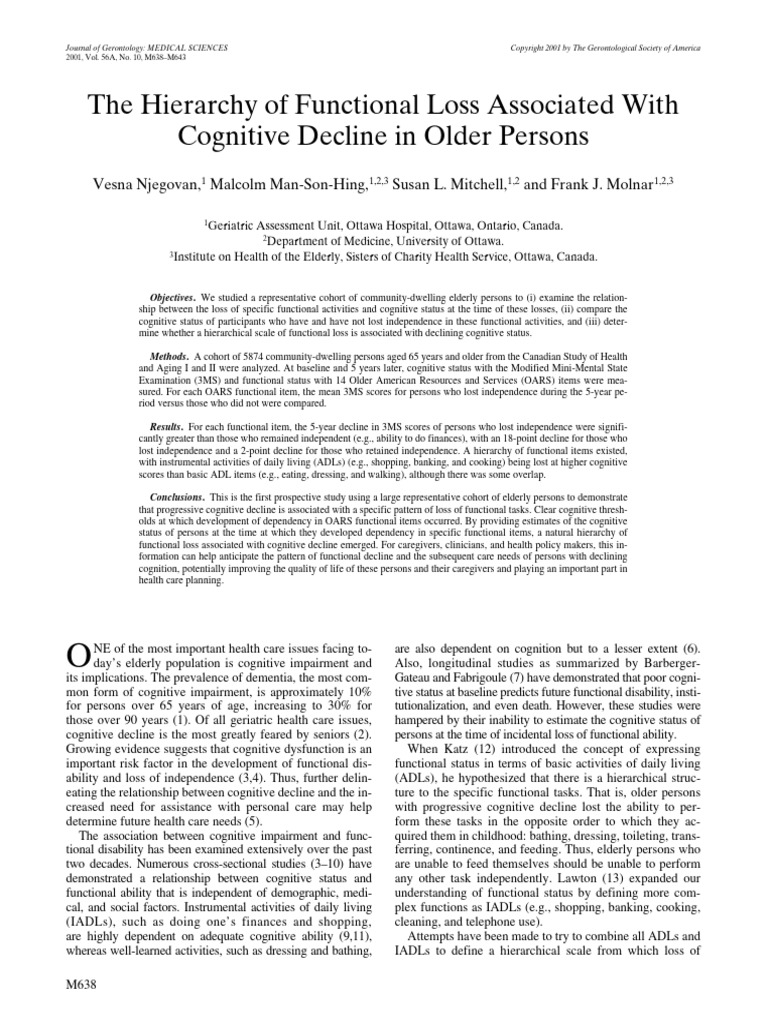 2001 Njegovan Hierarchical Model ADLS | PDF | Dementia | Standard Deviation