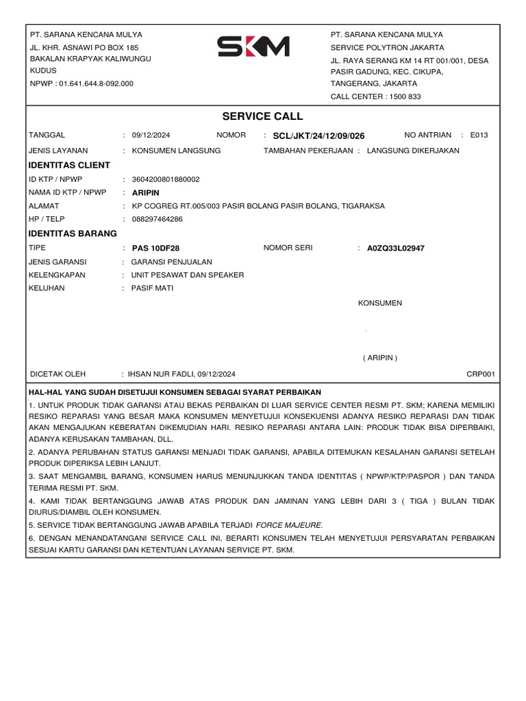 Layanan Perbaikan Polytron PT SKM | PDF