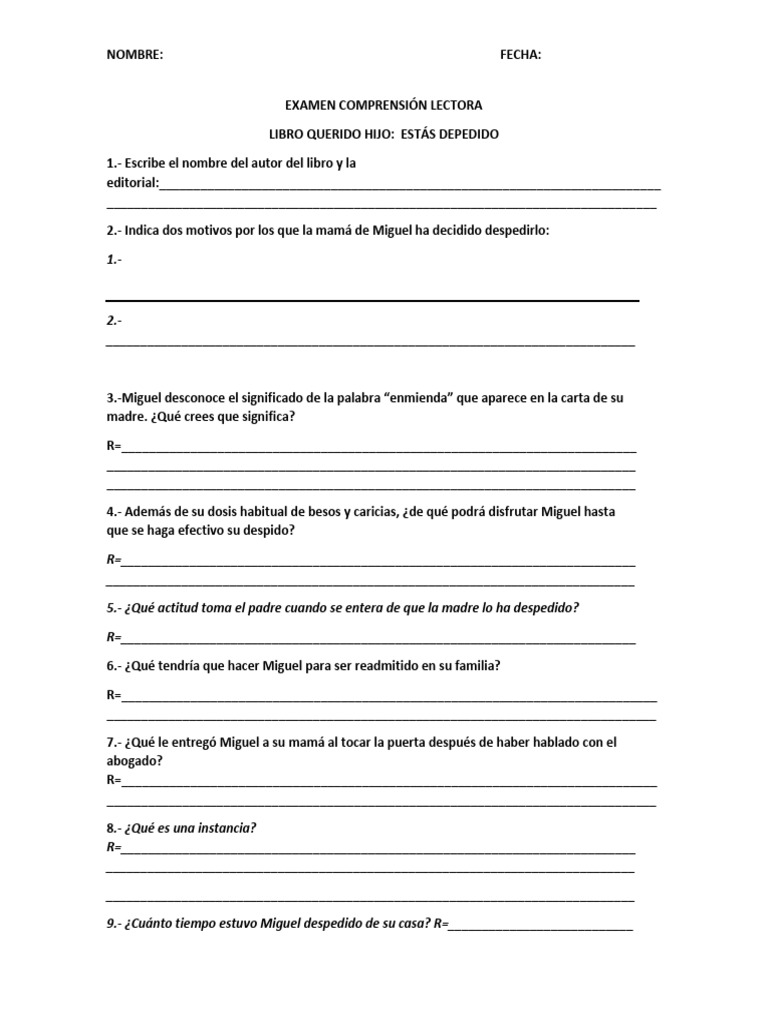 Examen Querido Hijo Estás Despedido | PDF