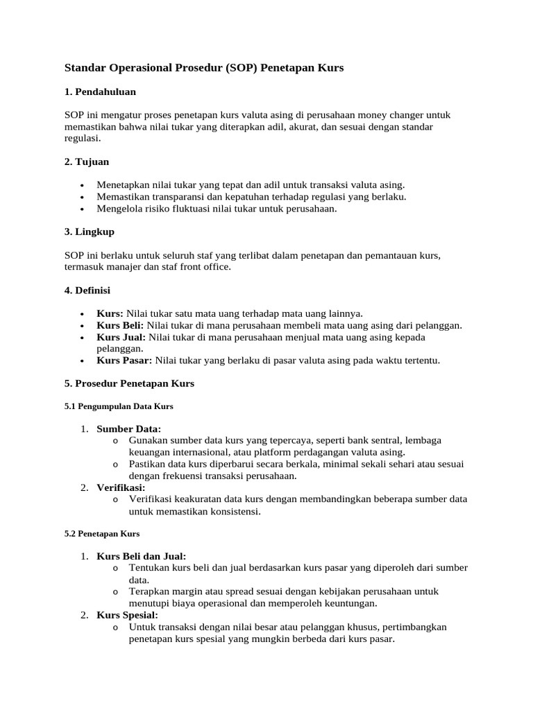 Standar Operasional Prosedur Penetapan Kurs | PDF