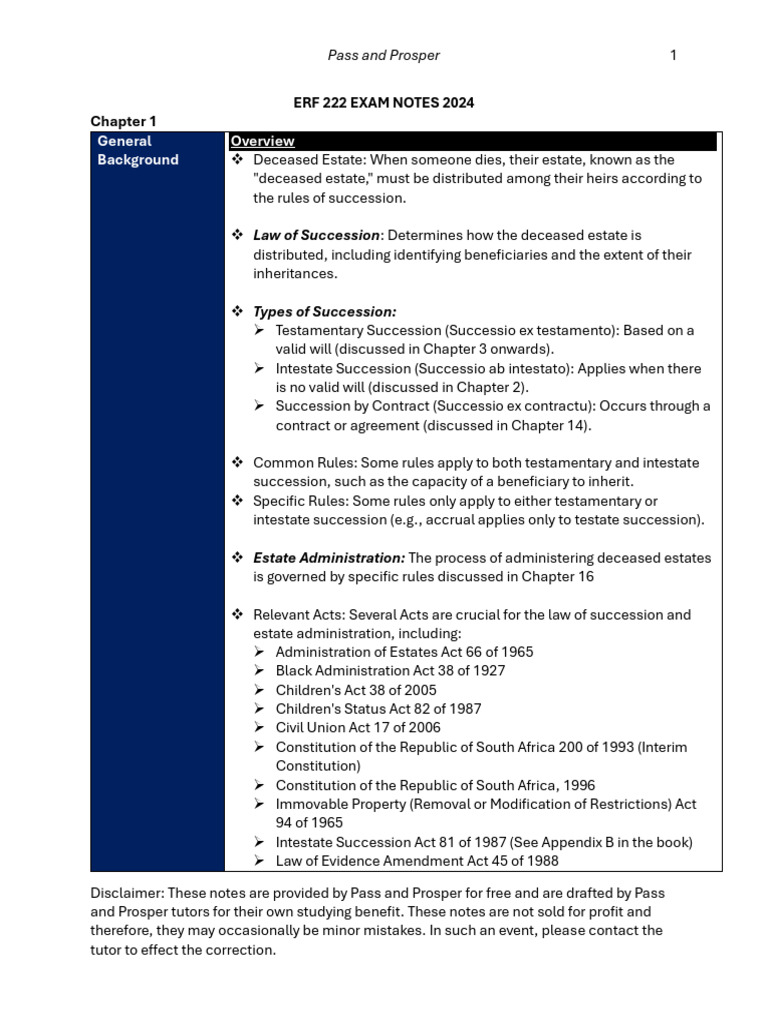 ERF Exam Notes PNP - Edited-2 | PDF | Will And Testament | Intestacy