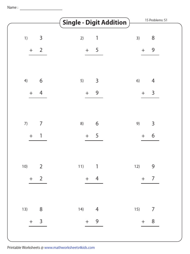 Single-Digit Addition Worksheets | PDF