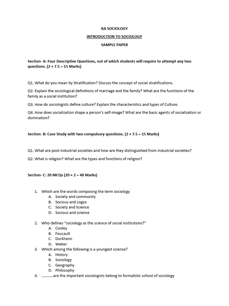 BA Sociology-Sample Paper | PDF | Sociology | Science