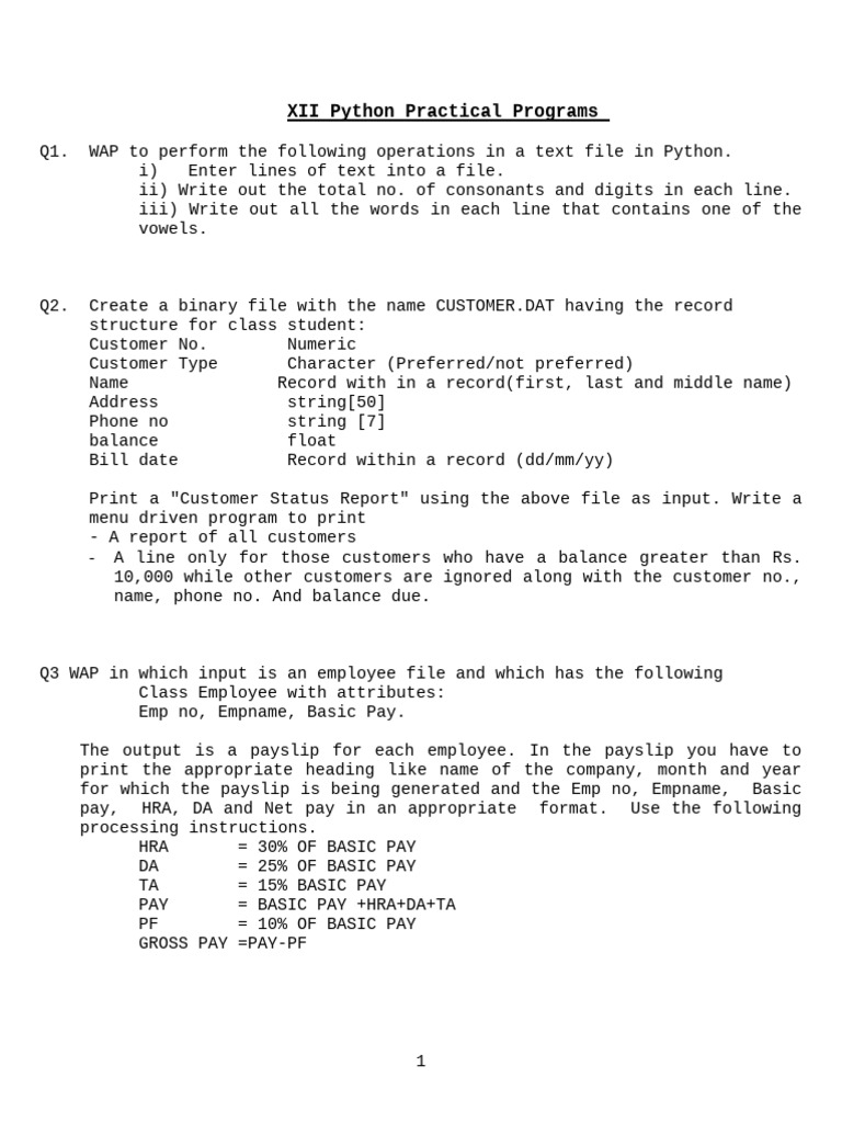 XII-C Practical Question Bank (Python) | PDF | String (Computer Science ... XII-C Practical Question Bank (Python) | PDF | String (Computer Science ...