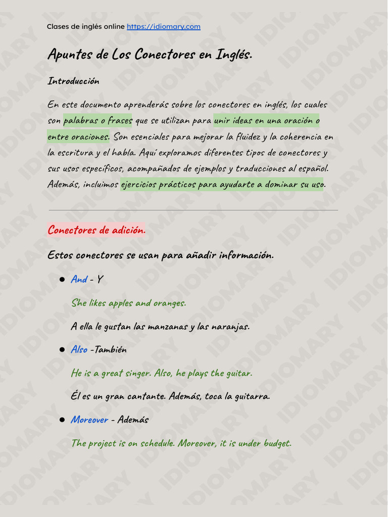 Conectores en inglés: Guía y ejercicios | PDF