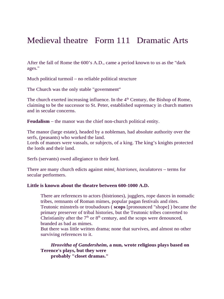 Medieval Theatre Form 111 Dramatic Arts | PDF | Easter | Mary, Mother ...