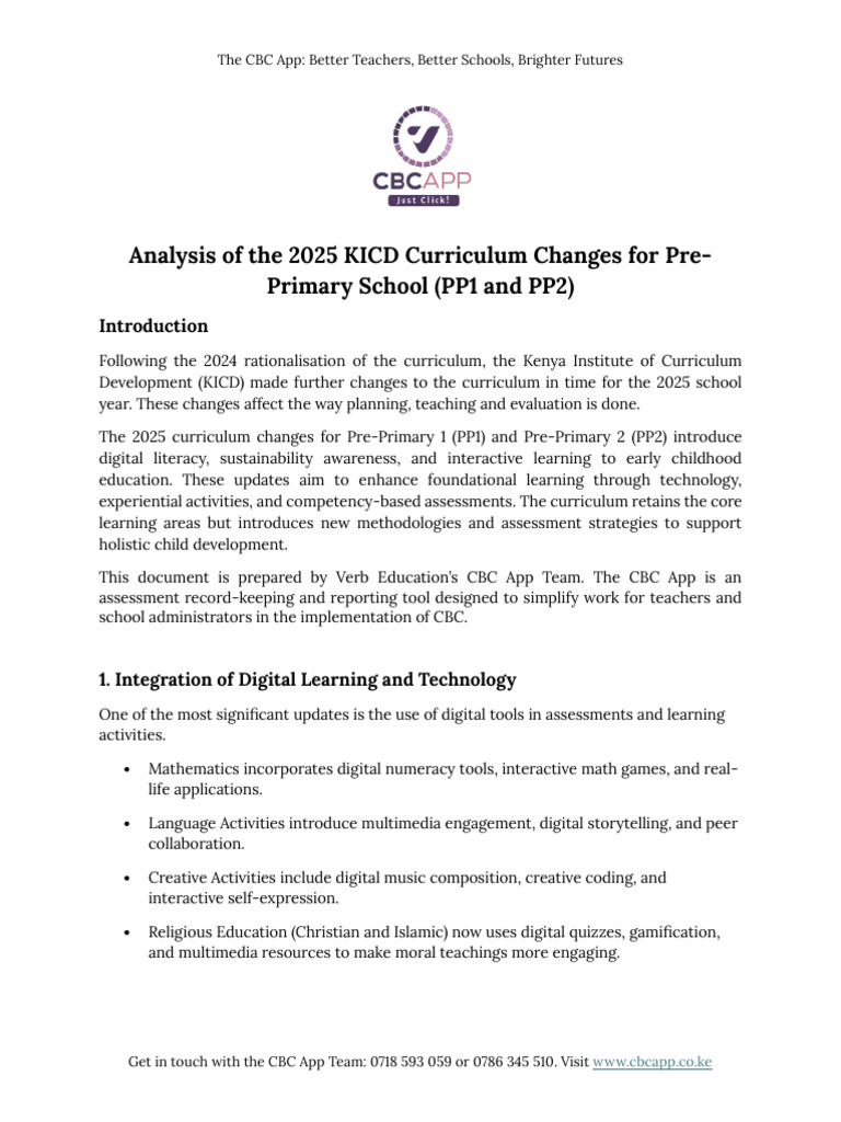 2025 KICD Curriculum Updates for PP1/PP2 | PDF | Curriculum | Storytelling