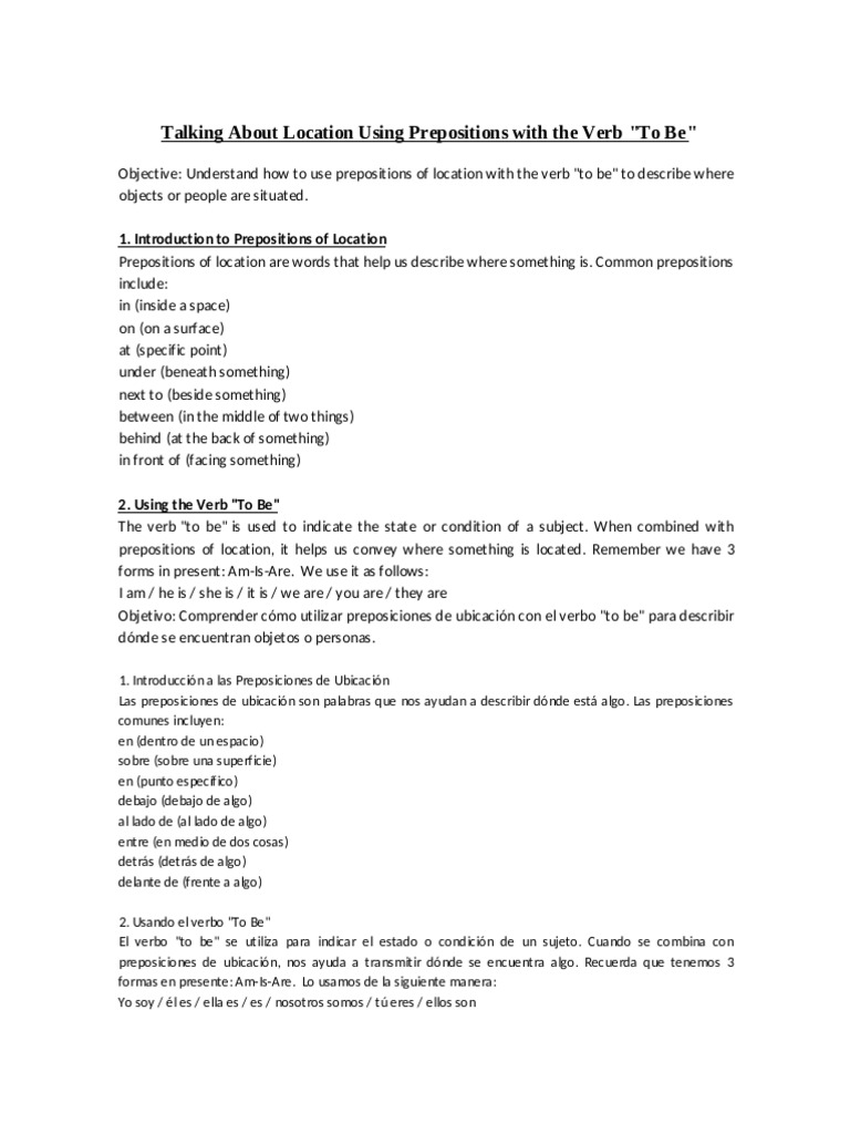 Talking About Location Using Prepositions With The Verb | PDF