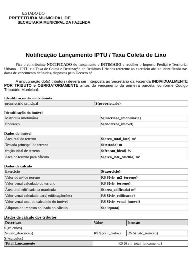 Modelo Notificacao Lancamento Iptu 2 | PDF