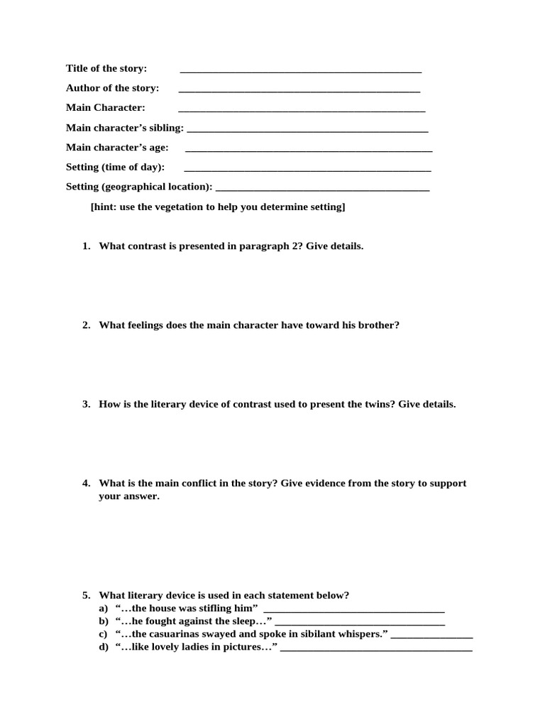 Blood Brothers Worksheet | PDF