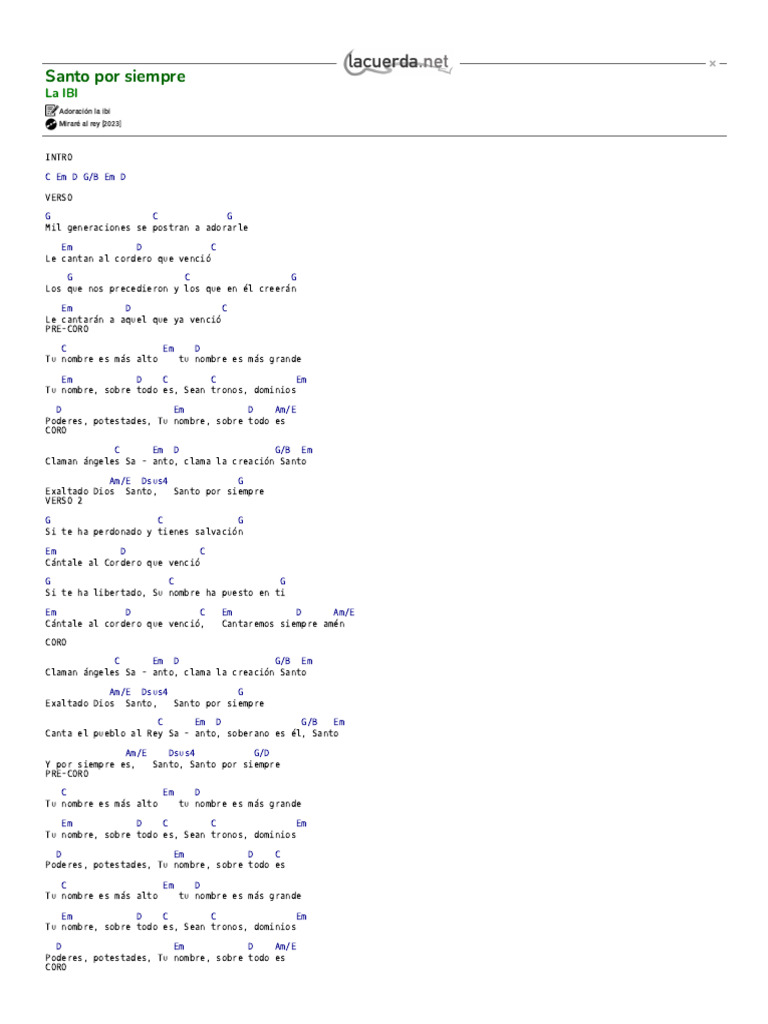 SANTO POR SIEMPRE, La IBI - Acordes | PDF