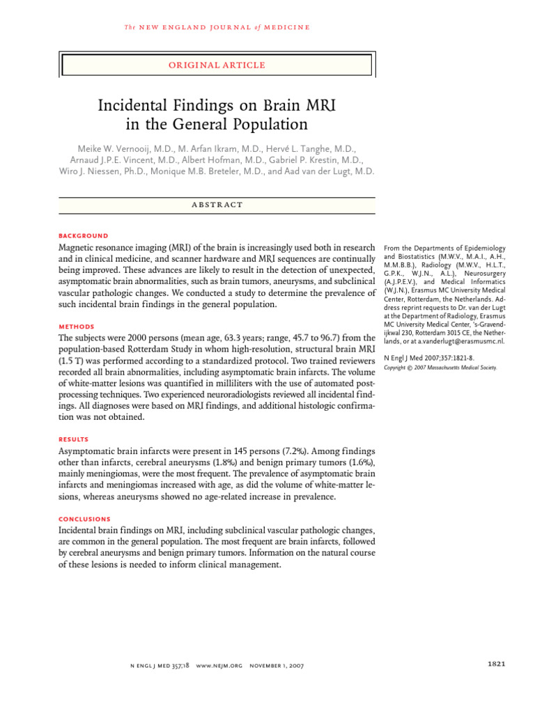 Incidental Findings on Brain MRI | PDF | Magnetic Resonance Imaging ...