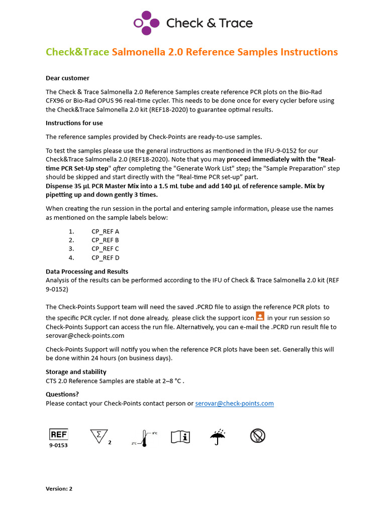 9-0153 CheckTrace Salmonella 2.0 Reference Samples - Instructions For ...