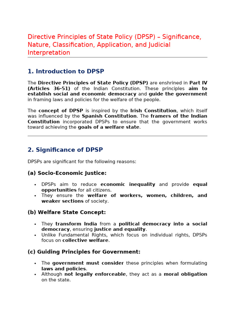 Directive Principles of State Policy | PDF | Political Charters ...