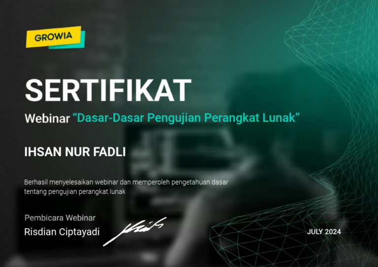 IHSAN NUR FADLI_SOFTWARE TESTER CERTIFICATE_GROWIA | PDF