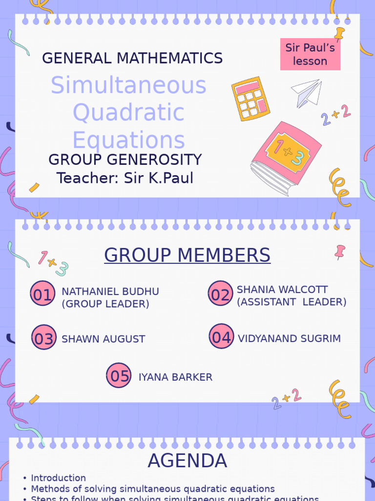 Group Generosity (Simultaneous Quadratic Equations) | PDF | Equations ...