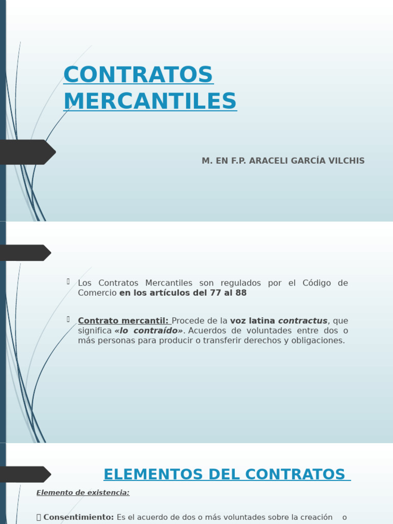 Elementos y Tipos de Contratos Mercantiles | PDF