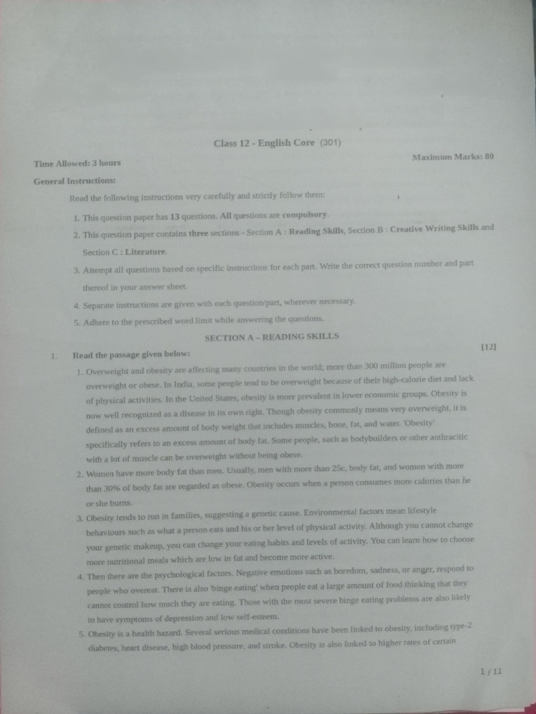 Class 12 English | PDF | Obesity | River