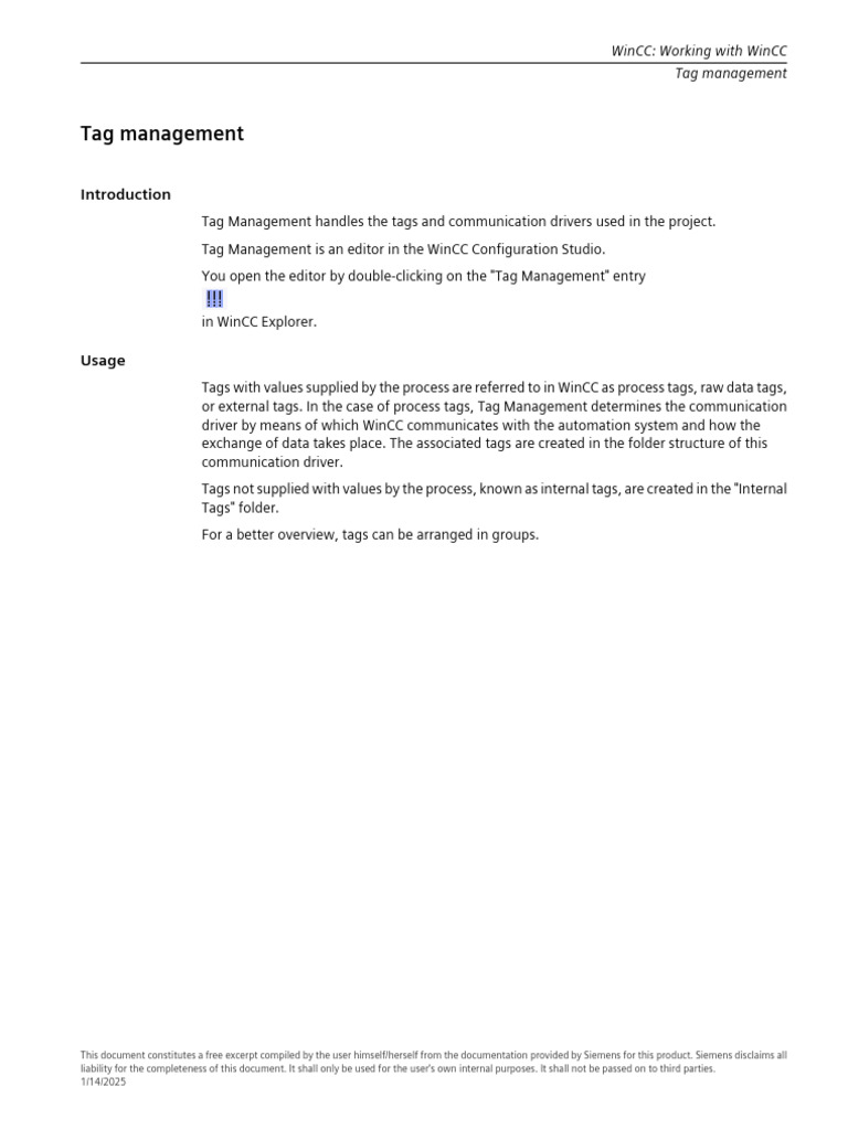 WinCC Working With WinCC - Tag Management | PDF