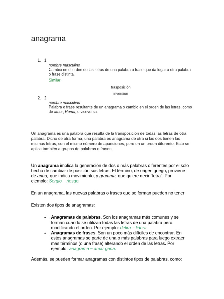 Ejemplos de Anagramas en Español | PDF