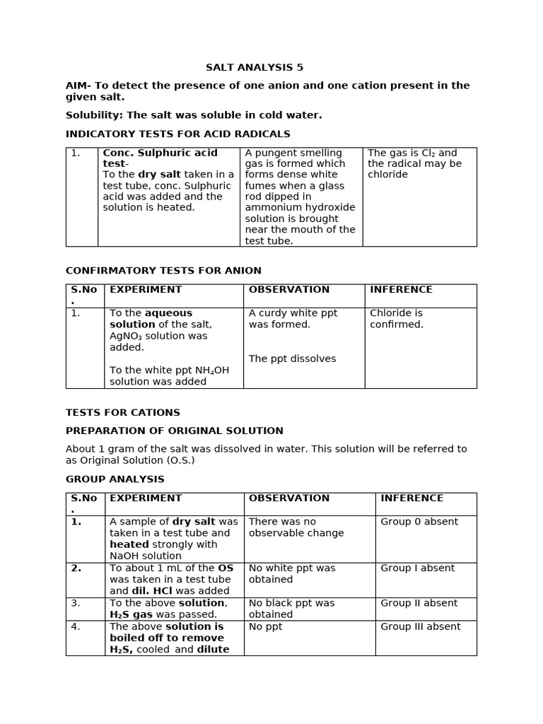 Salt Analysis: Chloride and Calcium Detection | PDF | Salt (Chemistry ...