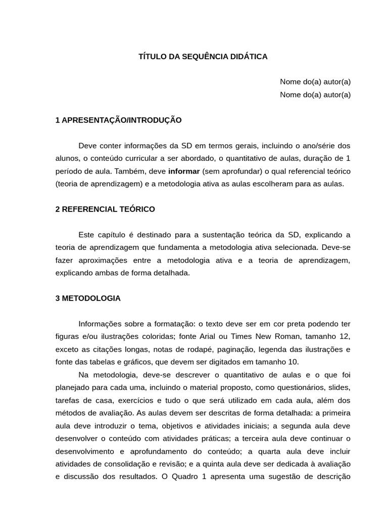 Template Seq Didatica | PDF | Metodologia | Aprendizado