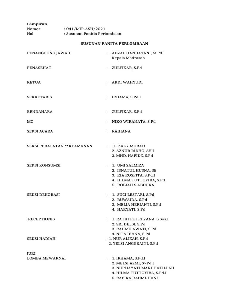 Susunan Panita Perlombaan | PDF