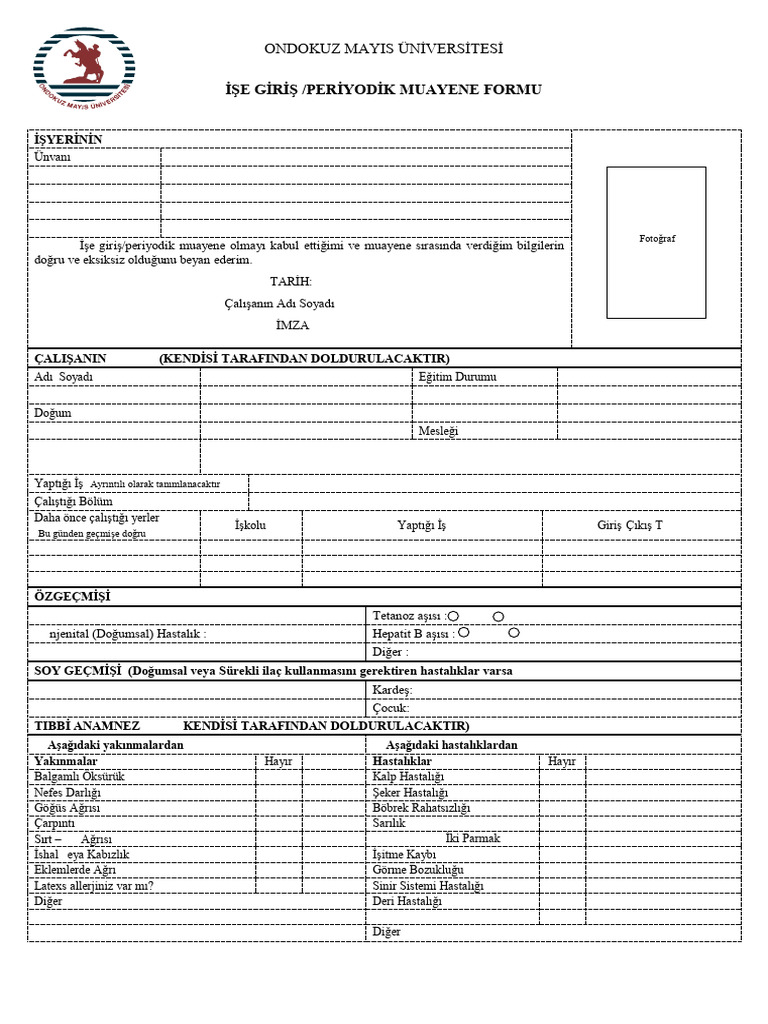 İşe Giriş Ve Periyodik Muayene Formu | PDF