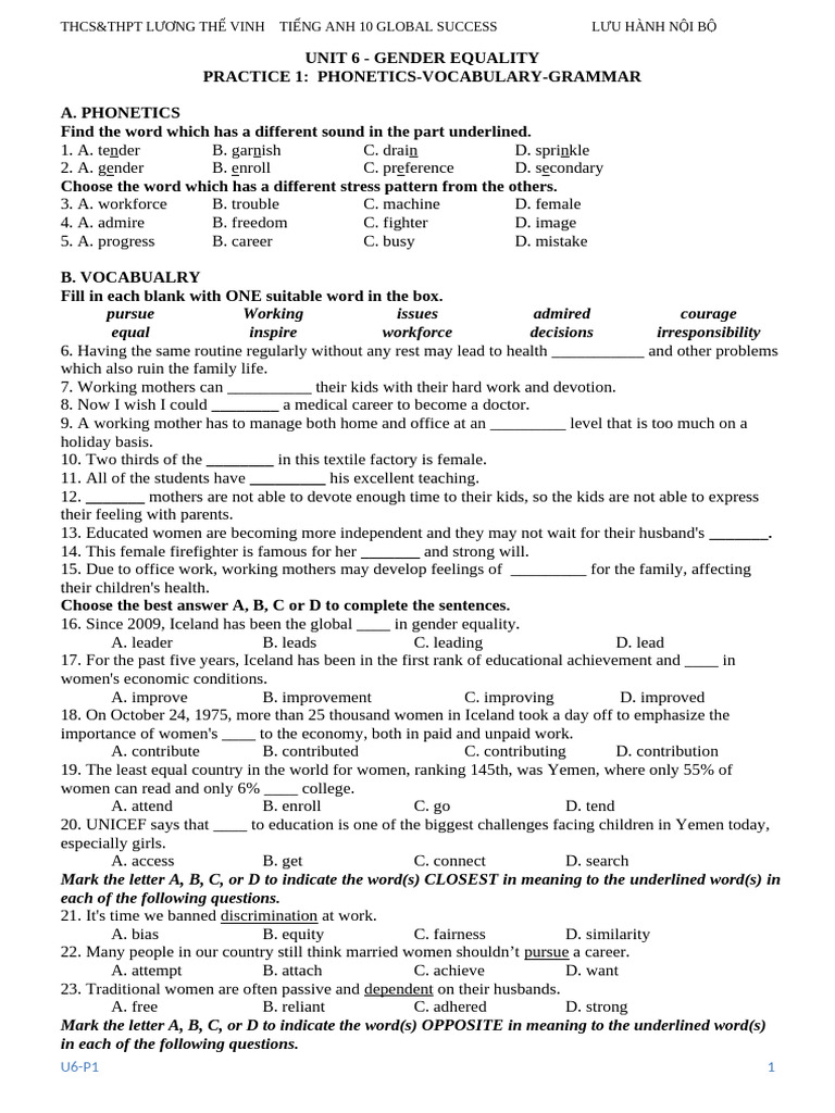 U6-P1 -2 - 3 -G10 GLOBAL HS | PDF | Malala Yousafzai | Woman