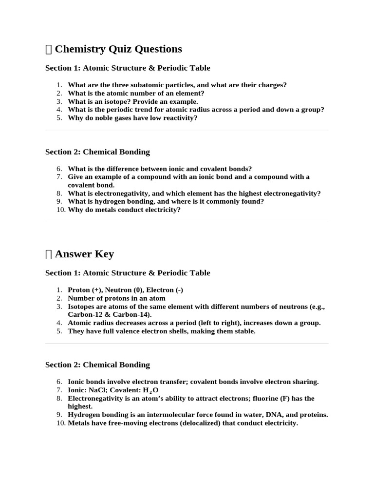Chemistry Quiz Questions Pdf