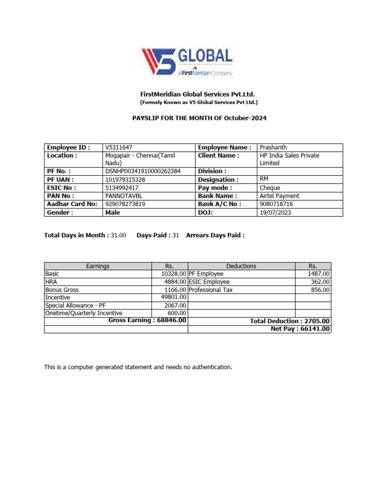 V5 Pay Slipoct 24 | PDF