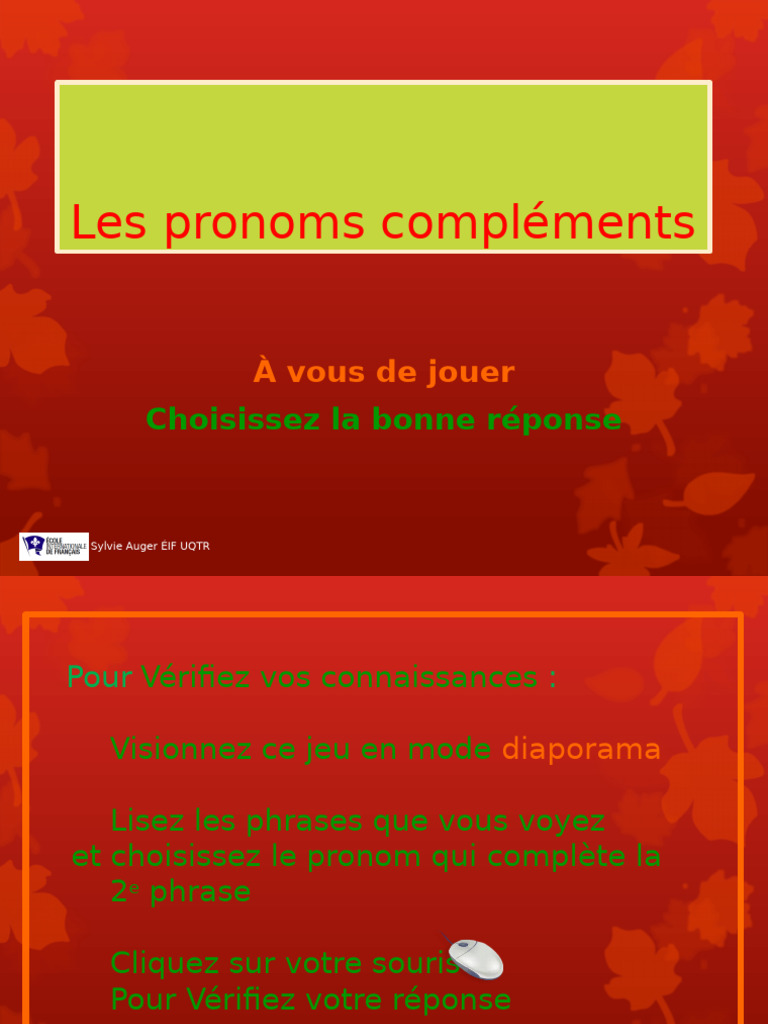Quiz sur les Pronoms Compléments en Français | PDF