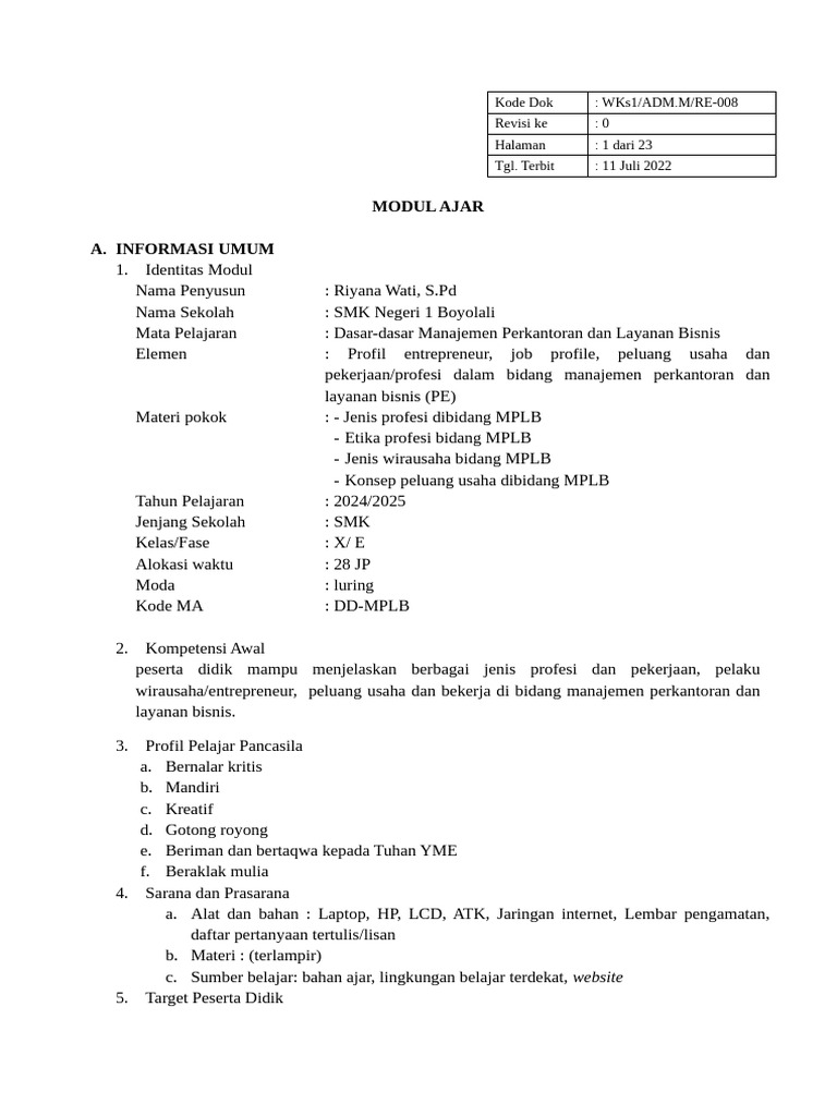 Modul Ajar MPLB Elemen 3 | PDF