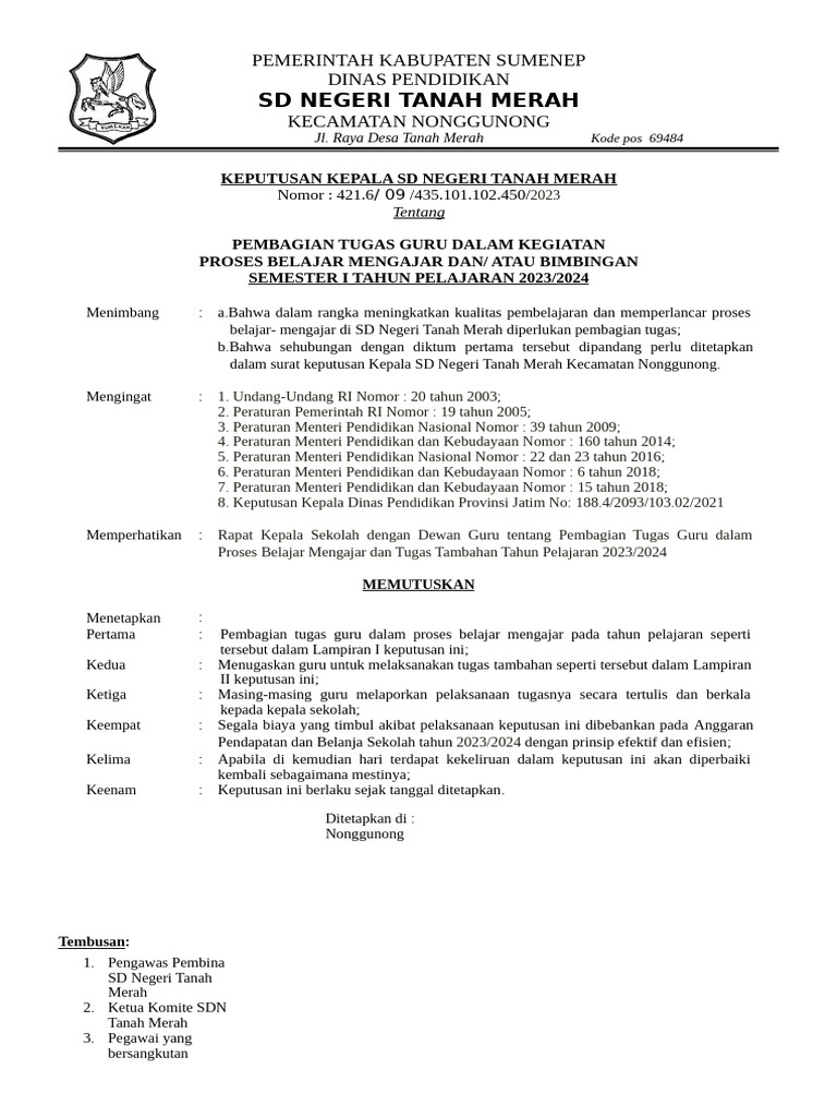 SK.Pemb.Tugas semester I- 2023-2024-SD | PDF