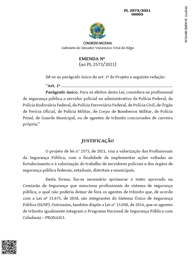 Emenda ao PL 2573/2021: Valorização da Segurança Pública | PDF ...