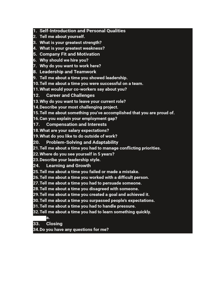 Essential Interview Questions Guide | PDF