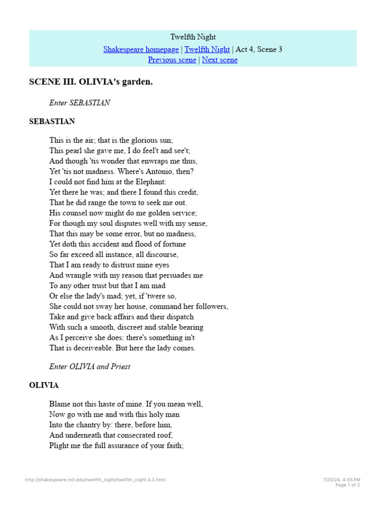 SCENE III. OLIVIA's Garden. | PDF | Twelfth Night