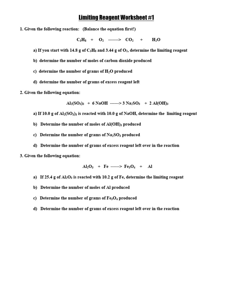 Limiting Reagent Worksheets 1 Print - 014443 | PDF | Zinc | Oxide