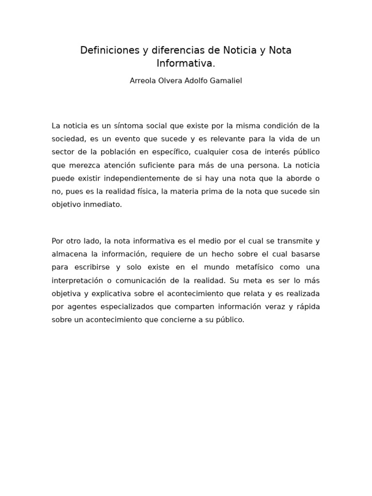 Diferencias entre Noticia y Nota Informativa | PDF