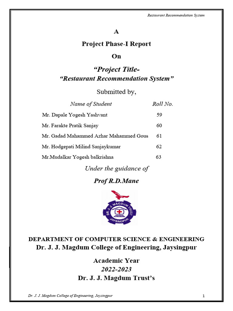 Restaurant Recommendation System Project Report Pdf Matrix Mathematics Information Science