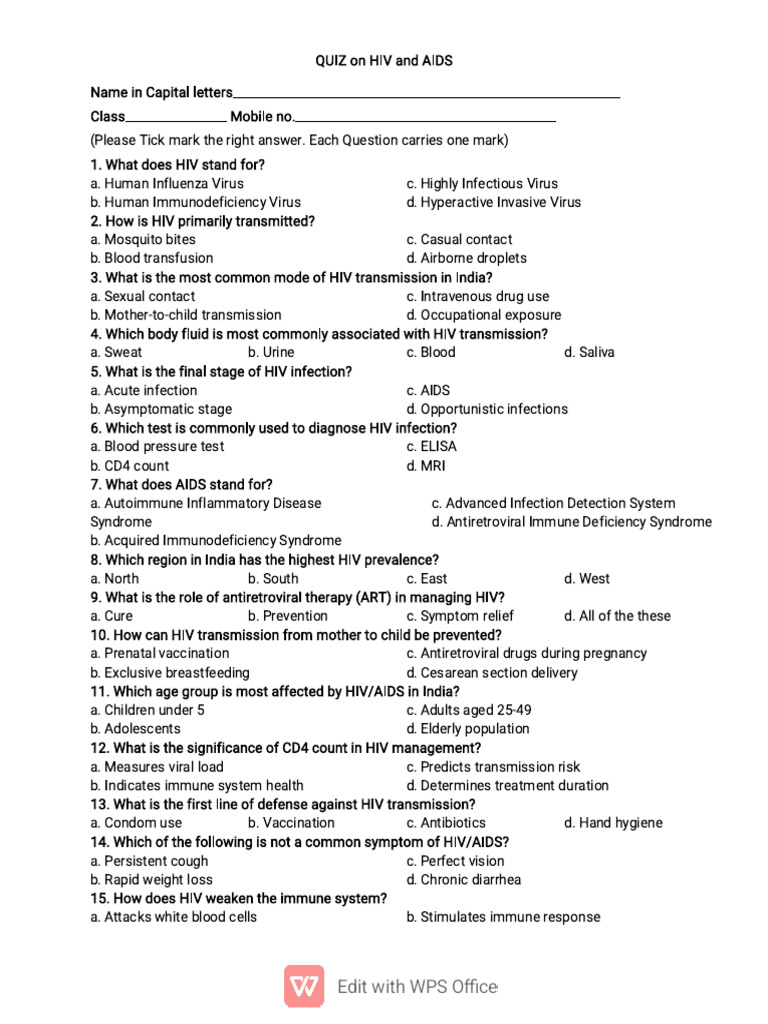HIV/AIDS Quiz for Students | PDF | Hiv/Aids | Hiv