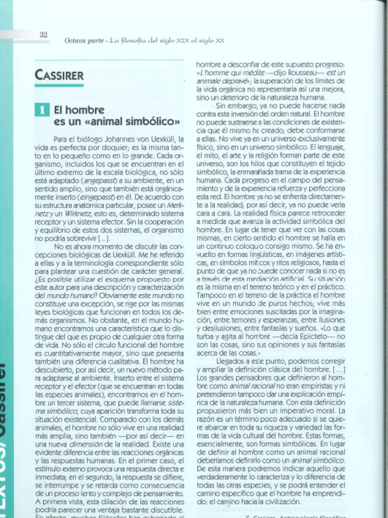El Hombre Como Animal Simbólico en E. Cassirer, Antropología Filosófica ...