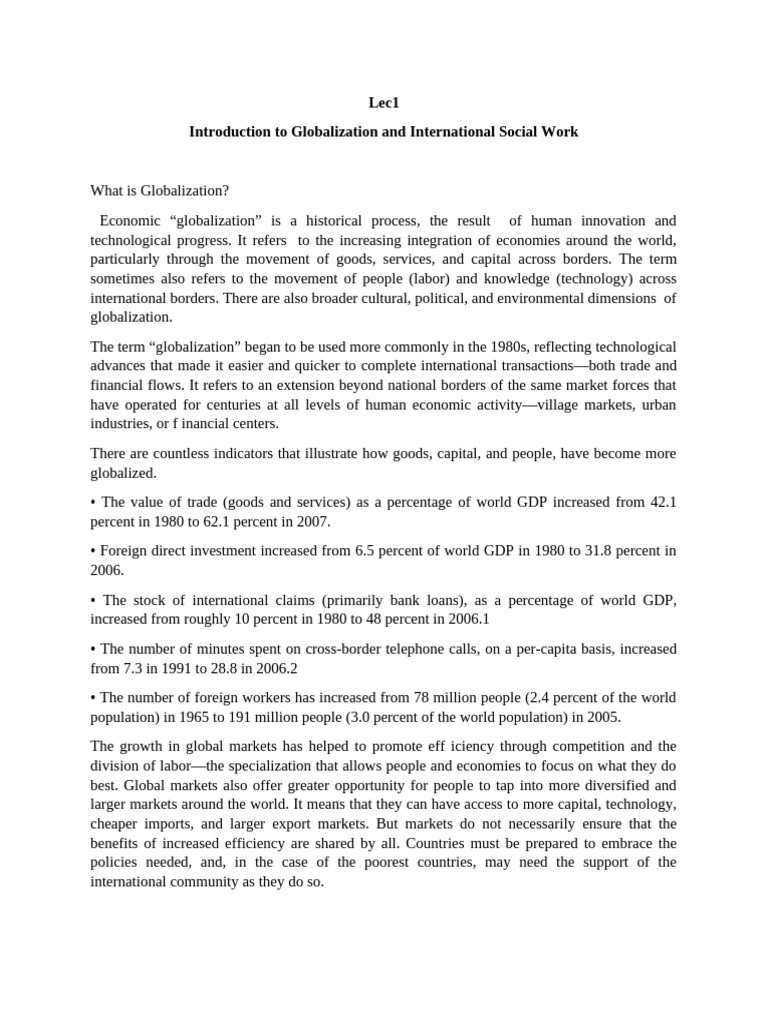 Globalization's Impact on Social Work | PDF | Globalization | Social Work