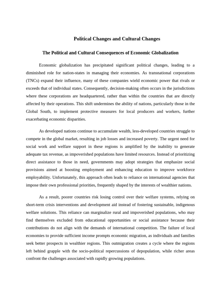 Lecture 3 Political and Cultural Changes in Economic Globalization ...