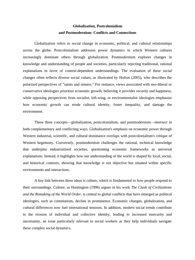 Globalization, Postcolonialism, Postmodernism | PDF | Globalization ...
