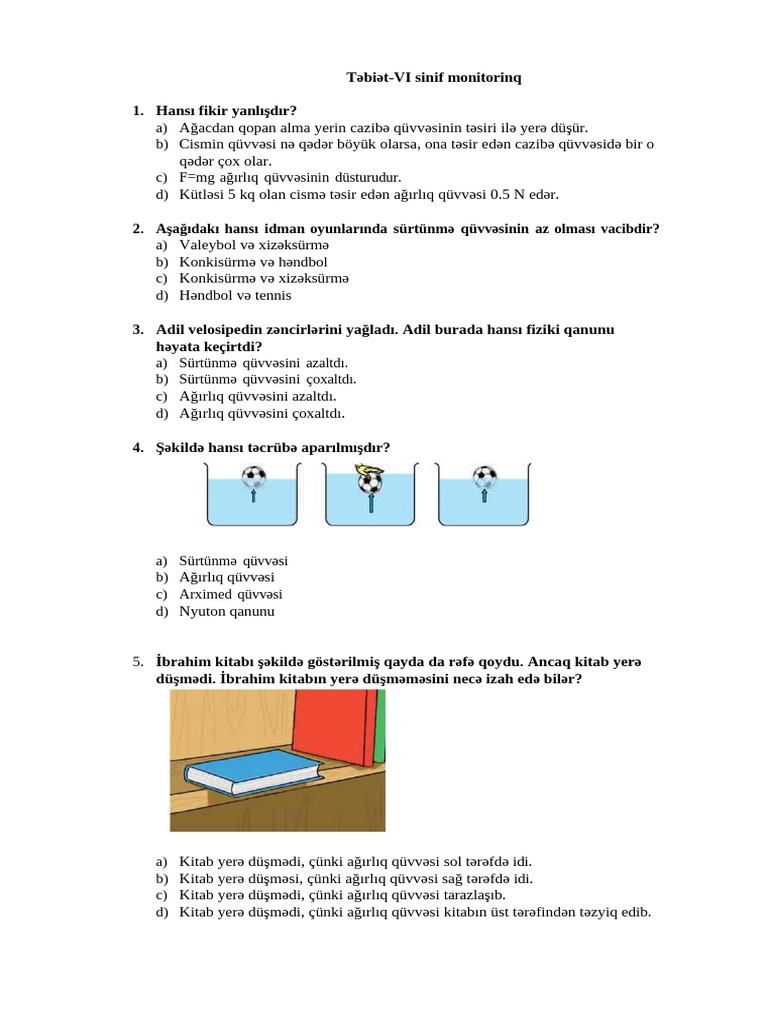 Təbiət-6 Sinif I Monitorinq | PDF