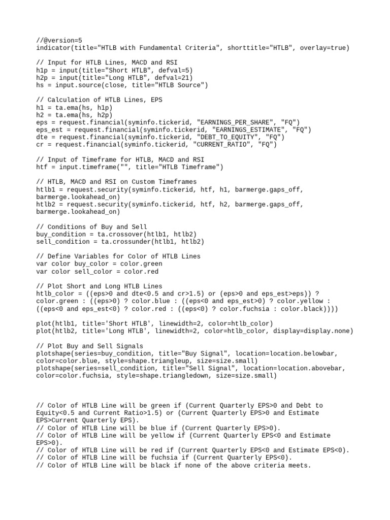 HTLB With Fundamental Criteria - Pine Script - Version 5 | PDF